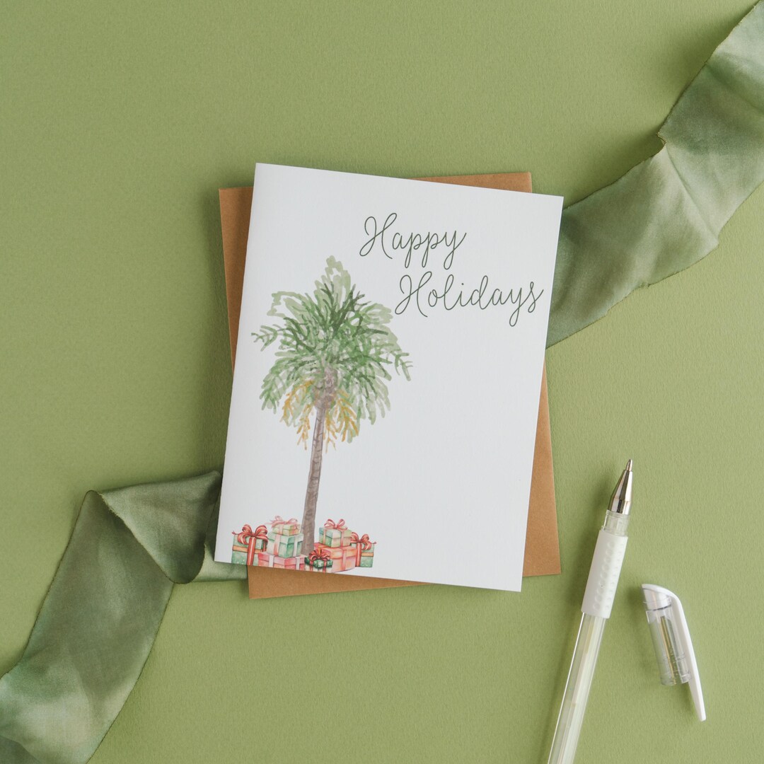 Palm Tree Christmas Card Set: Tropical Holiday Cards, Charleston SC - Etsy