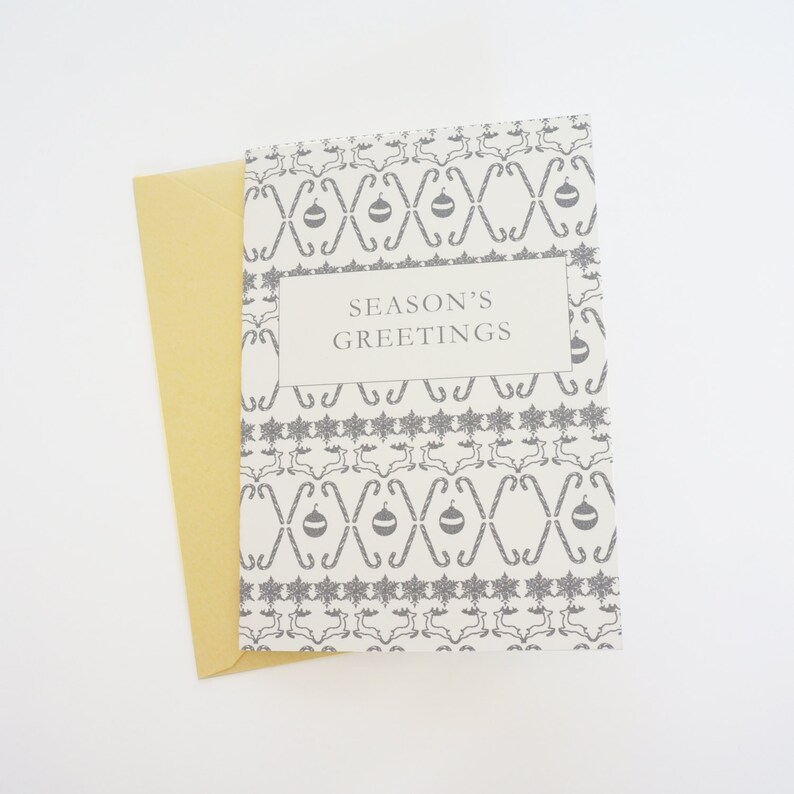 Seasons Greeting Patterned Christmas Holiday Card Neutral Classic - Etsy
