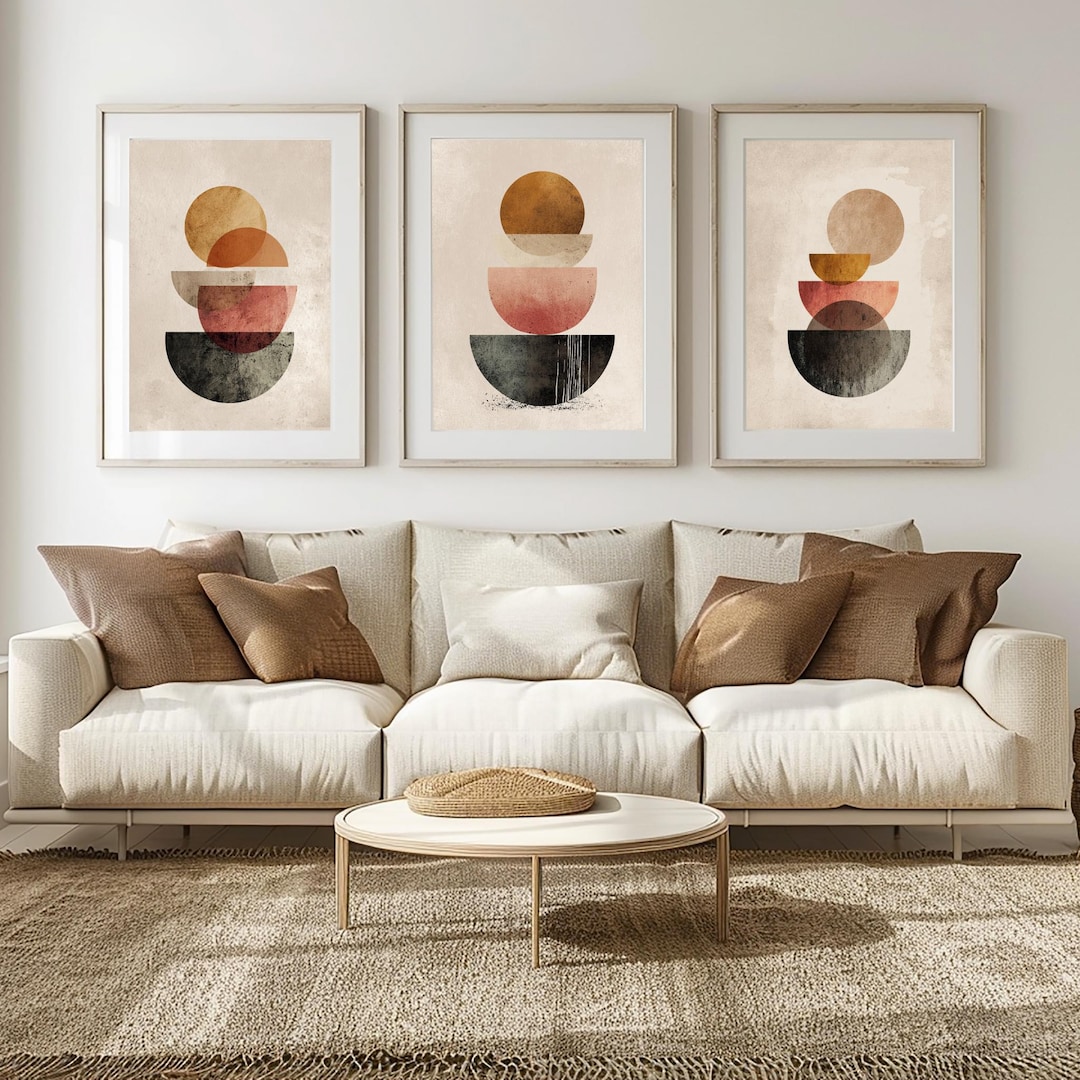 Balanced Earth Shapes • Boho Wall Art Set of 3 • Abstract Posters in ...