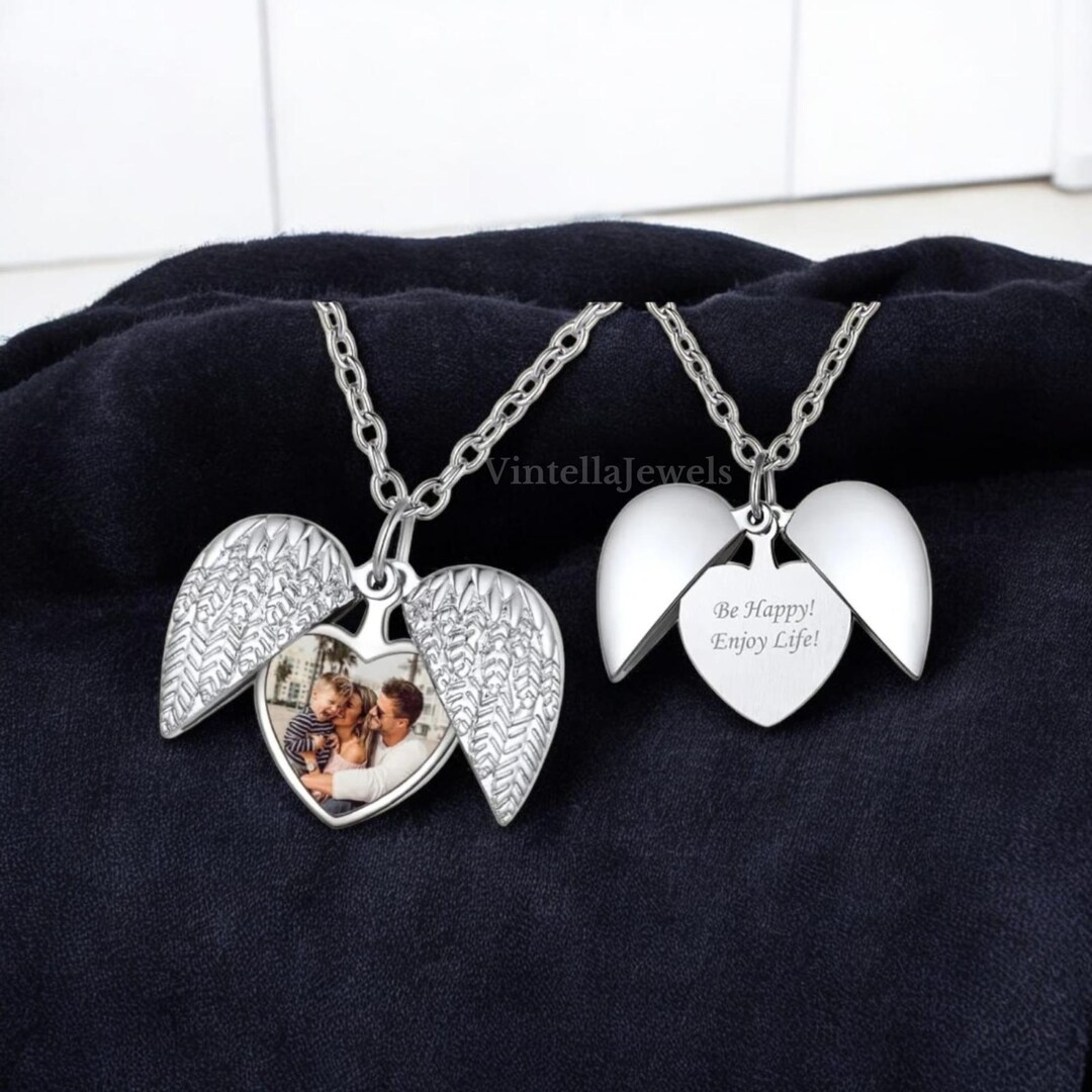 Personalized Angel Wing Necklace With Custom Photo, Heart Necklace ...