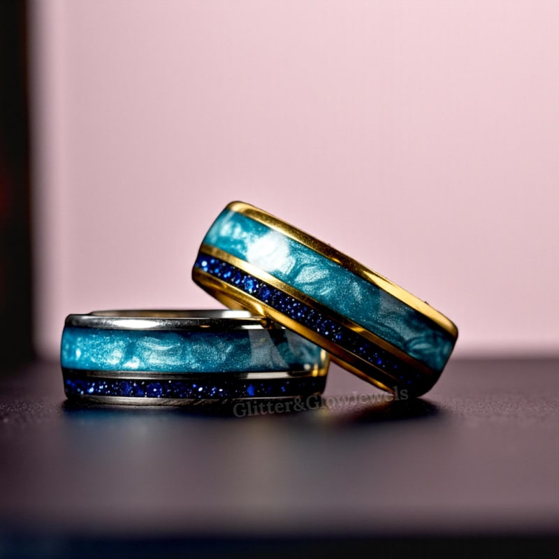 Blue Pink Inlay Ring - Etsy UK