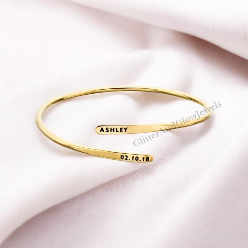 14k Gold Custom Engraved Double Name Bangle Bracelets | Custom Bracelets |engraved Bangle | Name ...