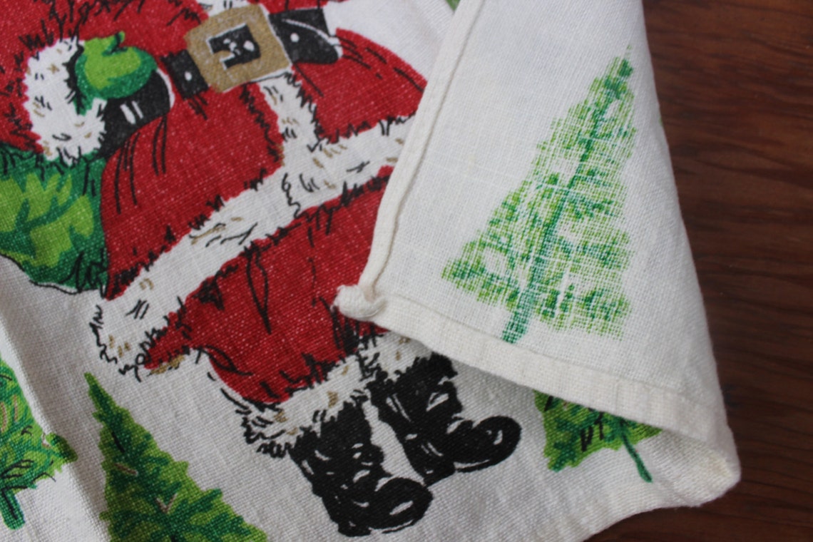 Tea Towel Christmas Santa Claus Trees Mod Mid Century Kitchen - Etsy