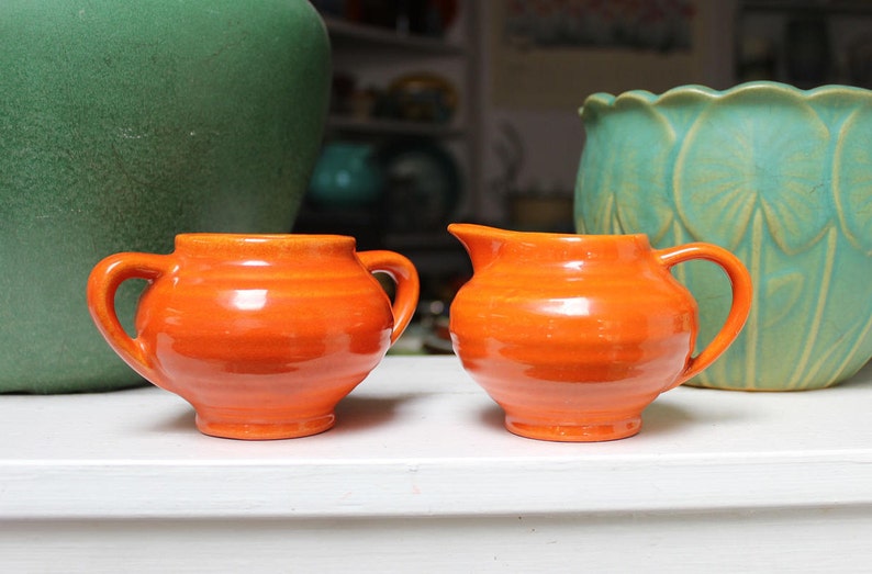 Bauer Pottery Ring Ware Midget Creamer Sugar Set in Orange - Etsy