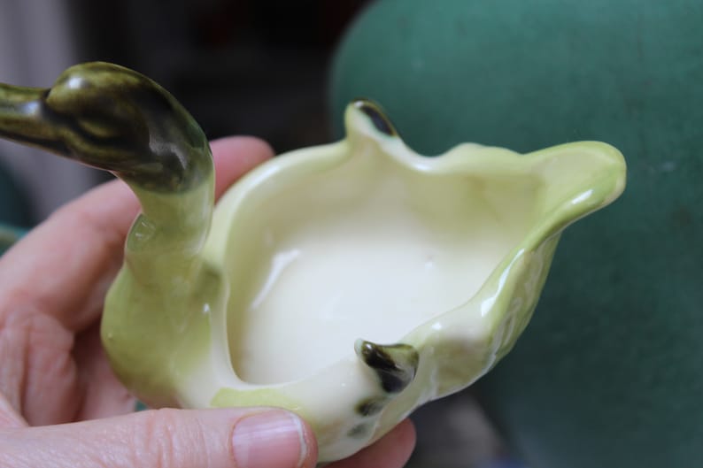 Vintage Hull Pottery Bird Swan Duck Planter Trinket Dish Ash Tray Green ...