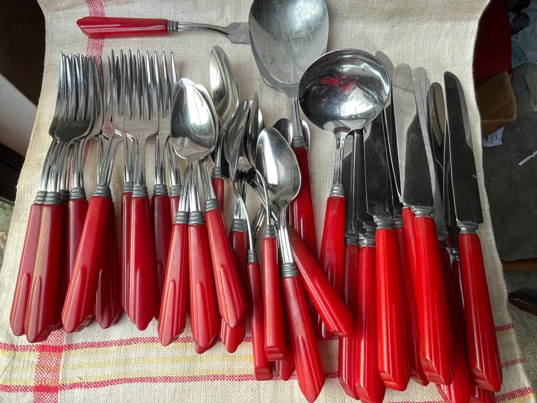 Red Bakelite Handled Utensils Flatware Lot 36 Piece VINTAGE by ...