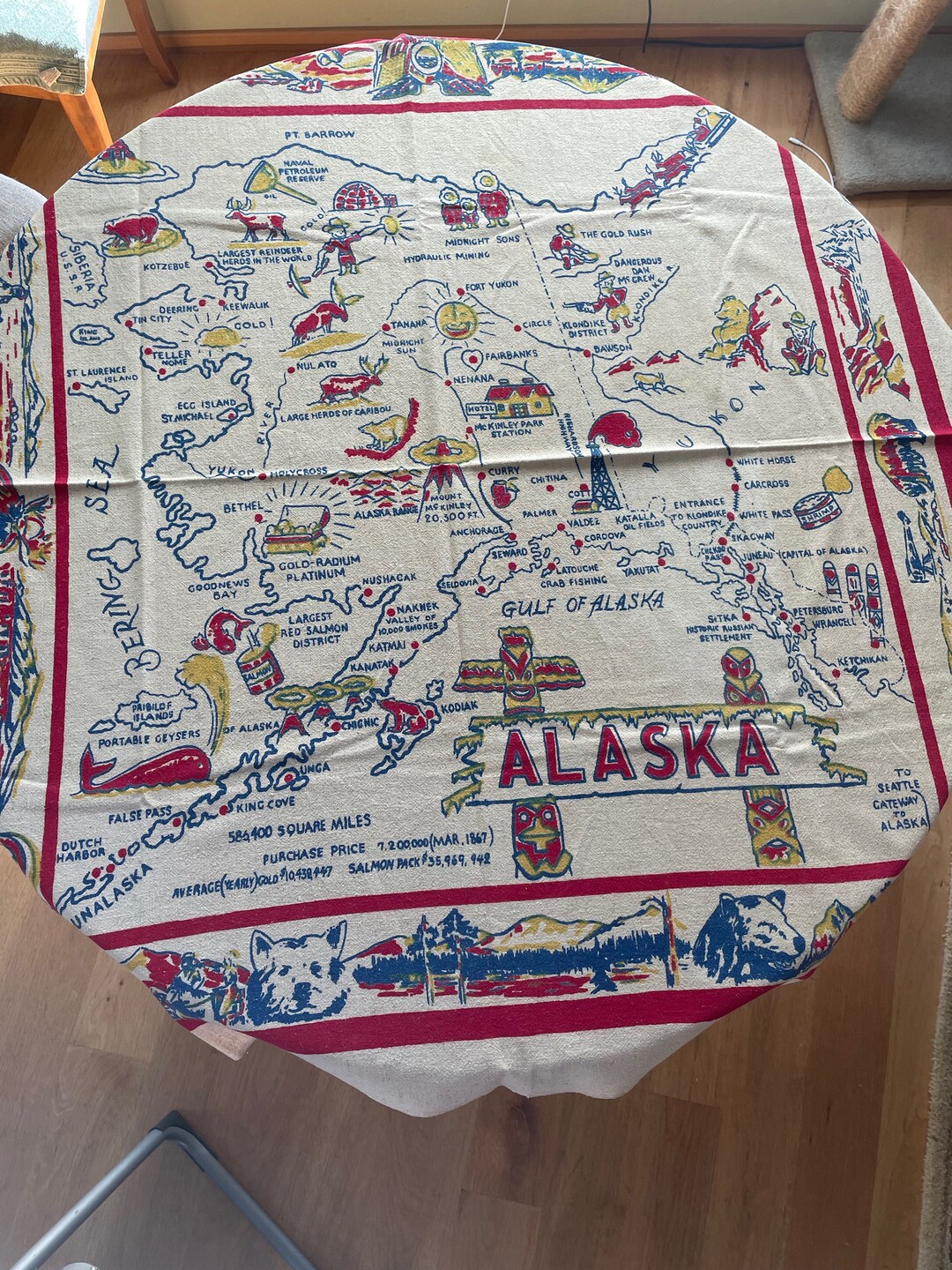 Tablecloth Alaska State Souvenir Novelty 31 X 35 Small VINTAGE by ...