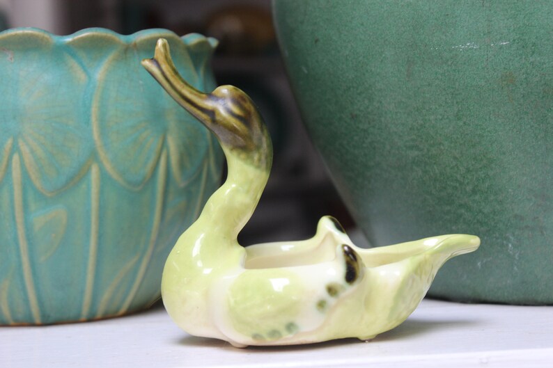 Vintage Hull Pottery Bird Swan Duck Planter Trinket Dish Ash Tray Green ...