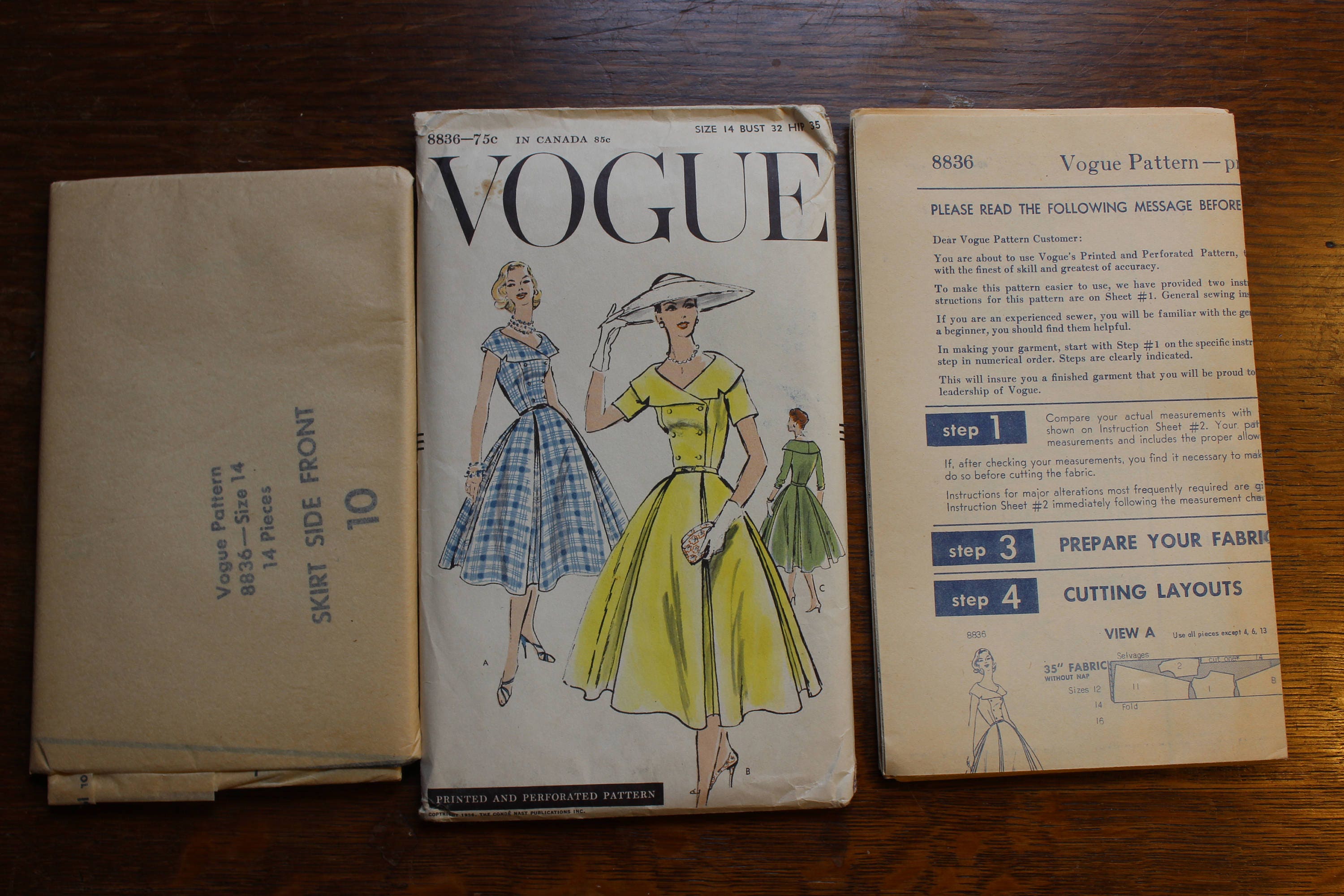 Vintage Vogue Sewing Pattern 8836 One Piece Dress Size 14 - Etsy