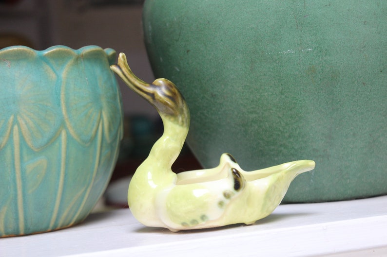 Vintage Hull Pottery Bird Swan Duck Planter Trinket Dish Ash Tray Green ...