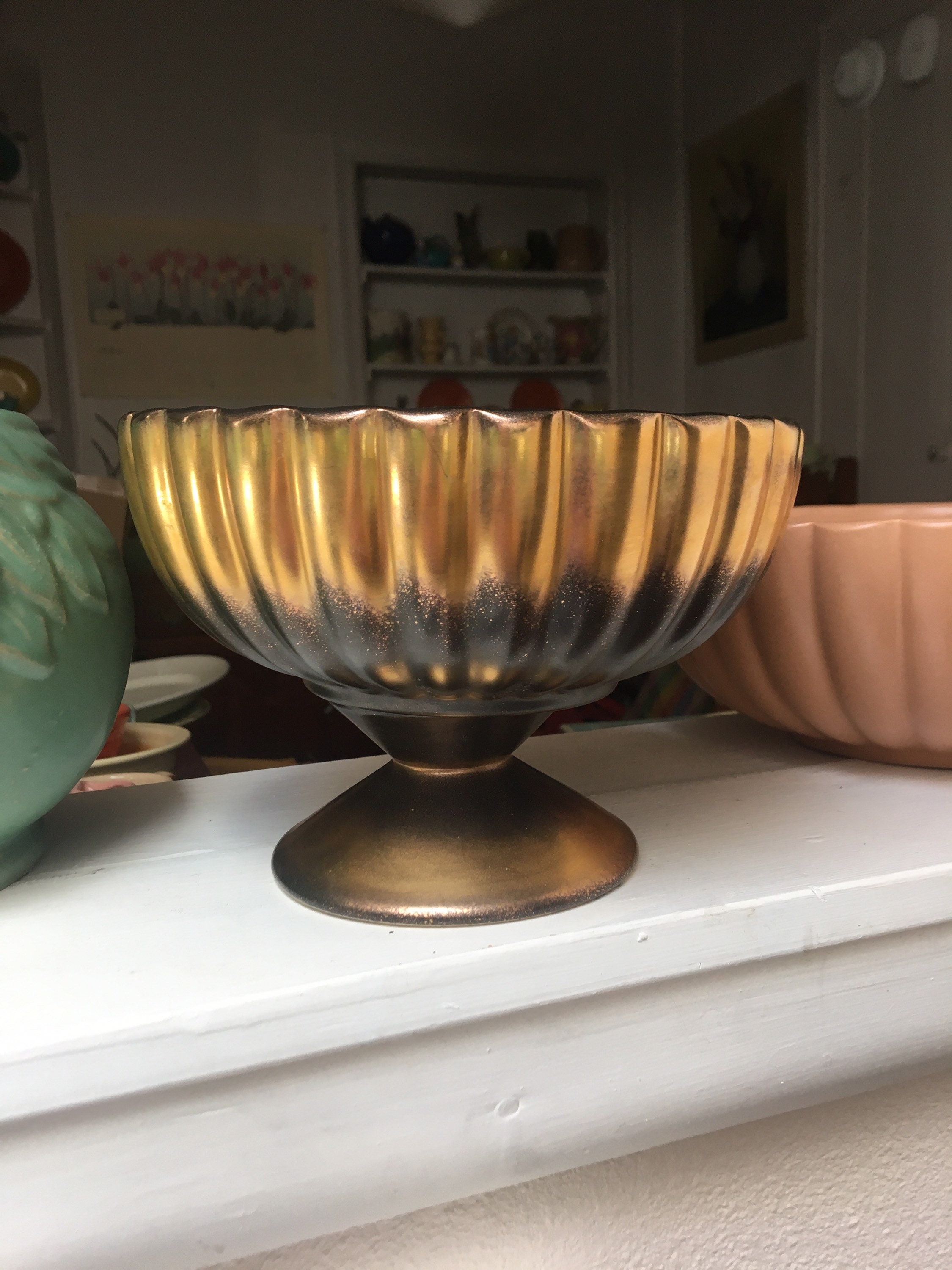 Bauer Pottery Pumpkin Pedestal Bowl Tracy Irwin Black Gold - Etsy ...