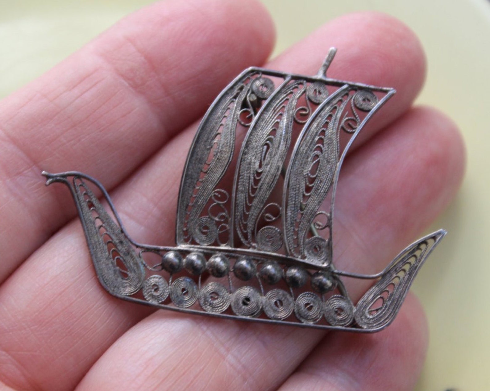Sterling Silver Filigree Viking Ship Scandinavian Brooch | Etsy