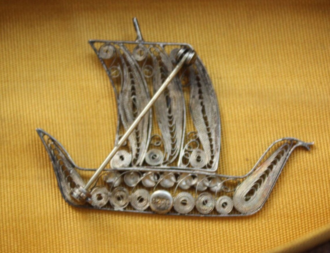 Sterling Silver Filigree Viking Ship Scandinavian Brooch | Etsy