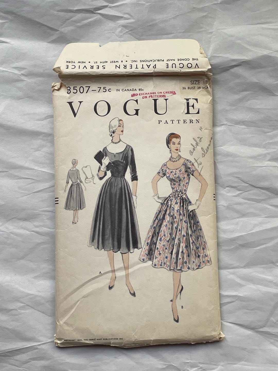 Vogue Sewing Pattern 8507 One Piece Dress Size 18 Bust 36 VINTAGE by ...