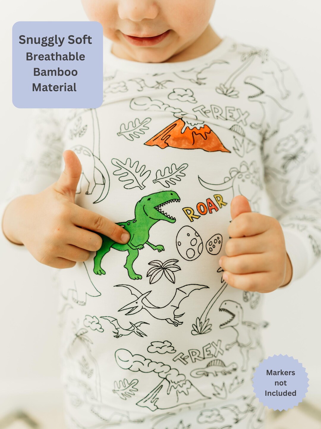 Bamboo Coloring Pajamas Dinosaur Print 2 Piece Set - Etsy