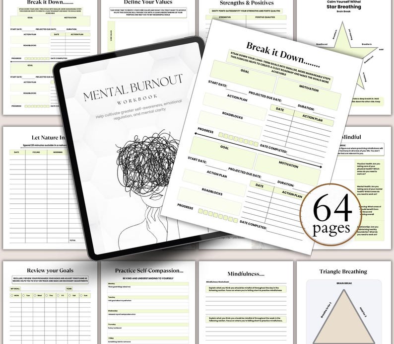 Mental Health Journal, Printable Mental Burnout Workbook, Meditation ...