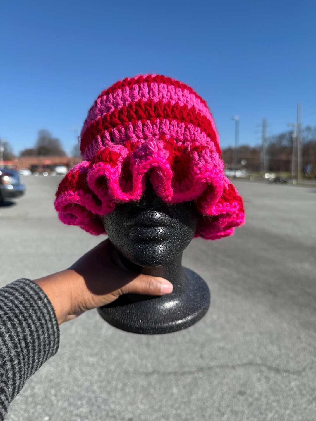 Red and Pink Wavy Brim / Ruffle Hat - Etsy