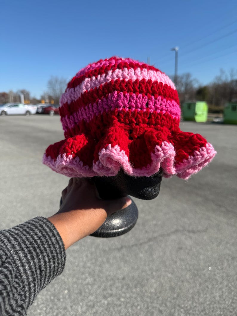 Pink and Red Wavy Brim/ Ruffle Hat - Etsy