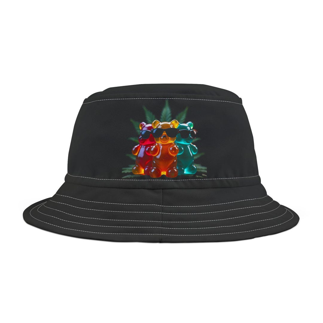 Funny Gummy Bear Hat Weed Leaf Embroidered Trucker Cap Trendy Black Hat ...