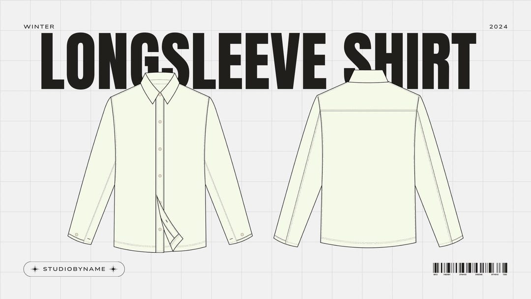 Longsleeve Shirt Vector Digital File Technical Drawing Template - Etsy