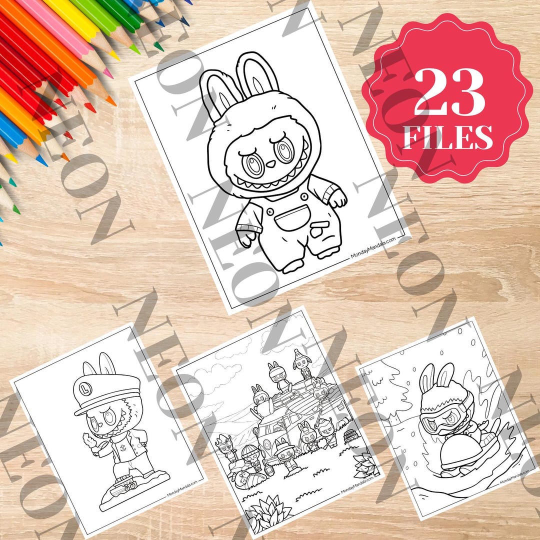 Labubu Coloring for Kids , Labubu Outline Vector , Labubu Pages for ...