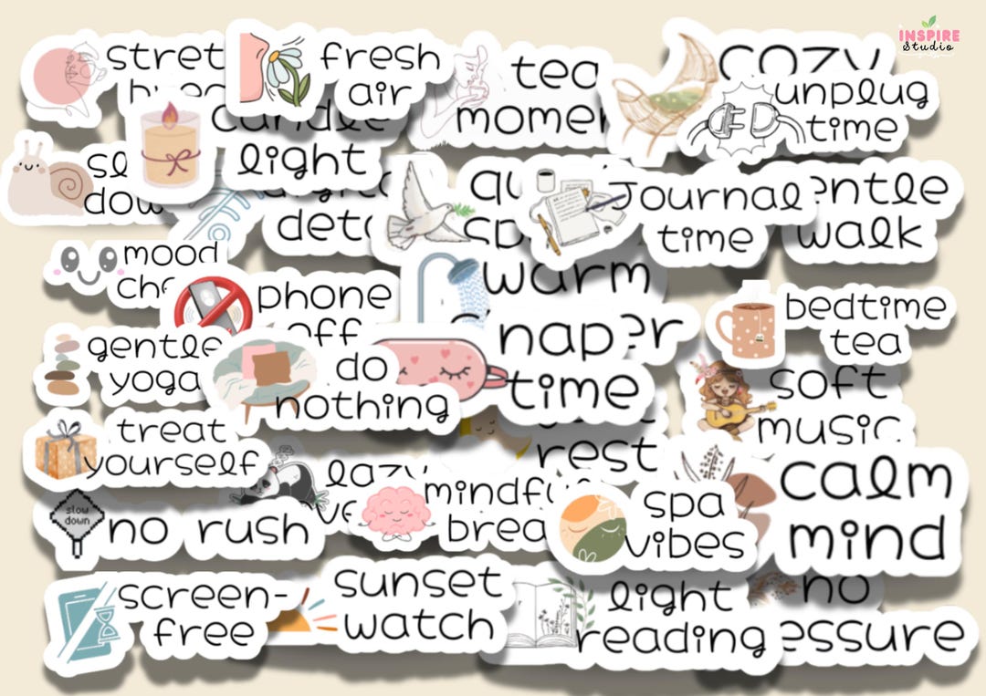 Relax & Unwind Digital Stickers | Self-care Planner PNG PDF Bundle ...