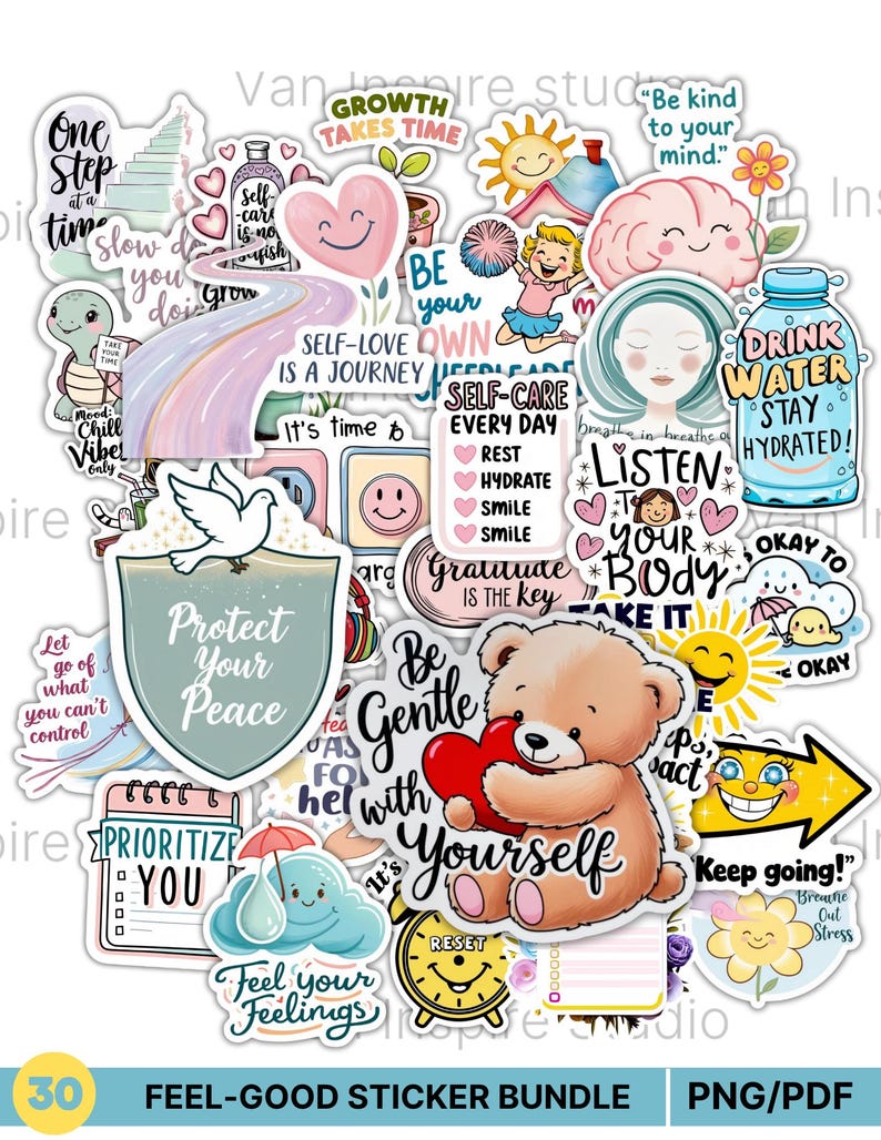 Mental Health Sticker Bundle | Self-care & Motivational Quote Pngs ...