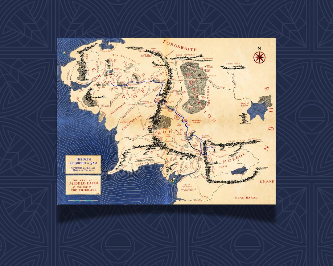Ultra Detailed Fantasy Map Lord of the Rings the Path of Frodo and Sam ...