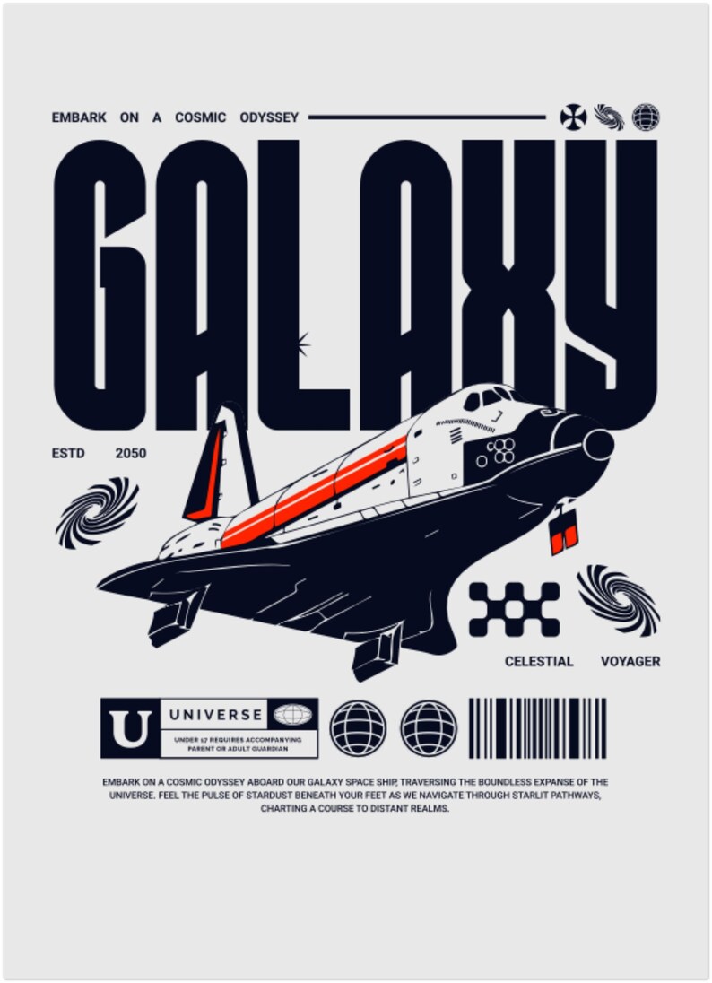 GALAXY Retro-futuristic Poster Cosmic Odyssey Shuttle Art Print - Etsy