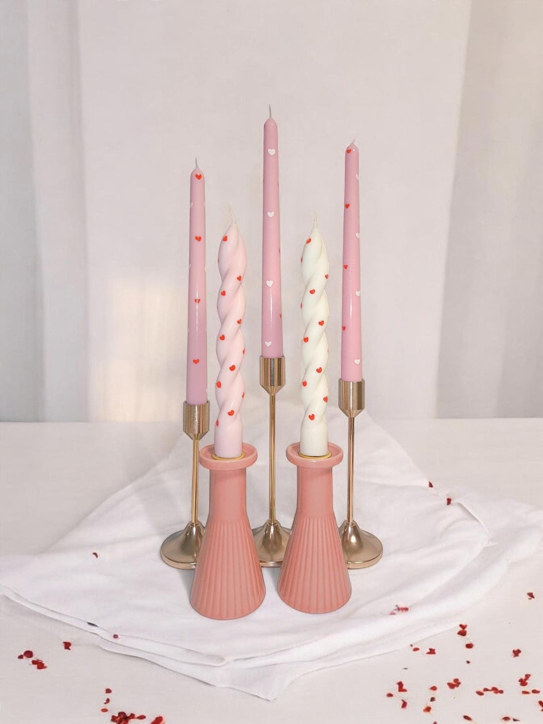 Hand-painted Pink Taper Candle, Pink Swirl Candle, Twisted Candle, Home ...