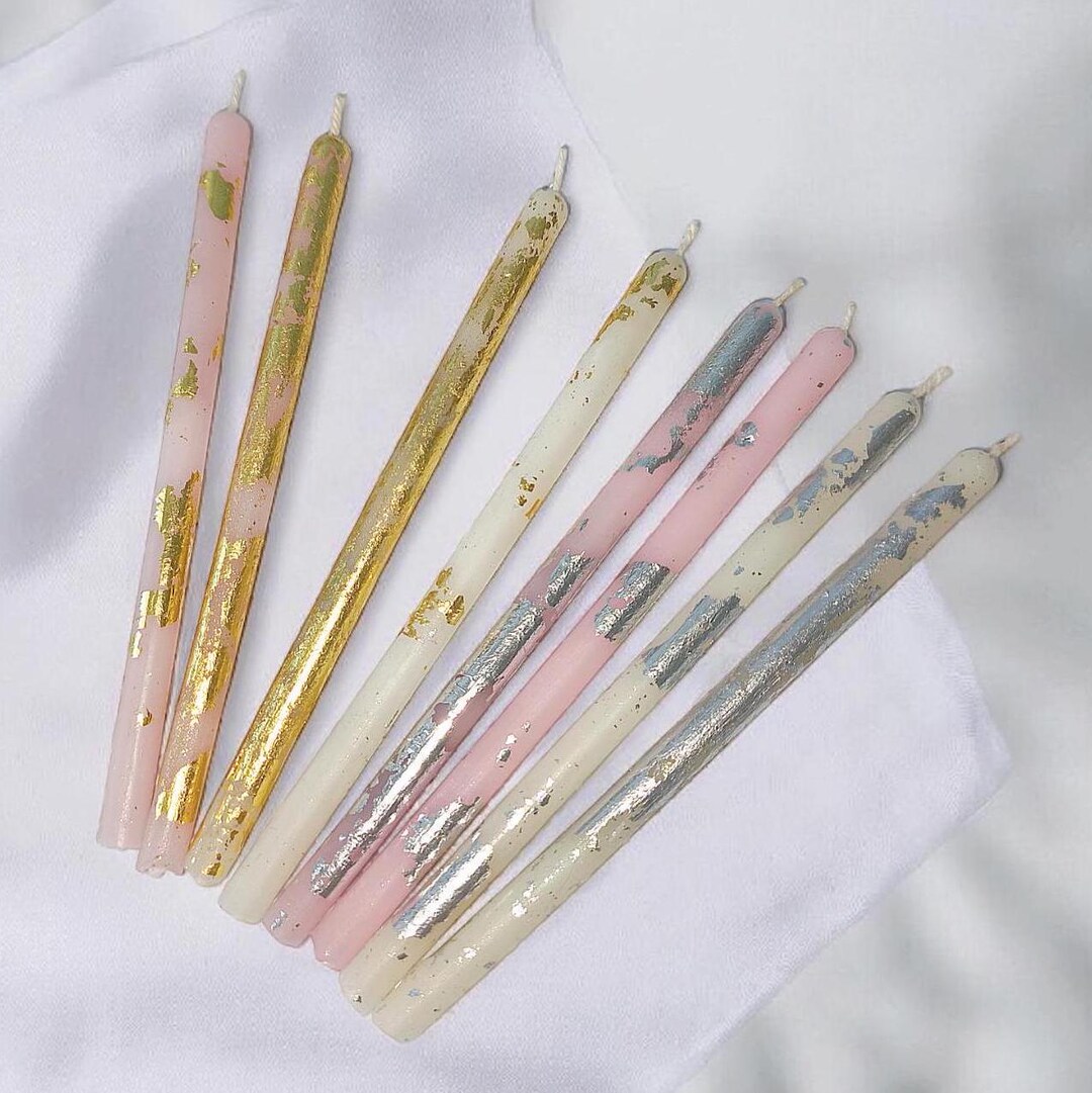 Bento Candles With Gold Flakes, Set Birthday Beeswax Candles, Cake Slim ...