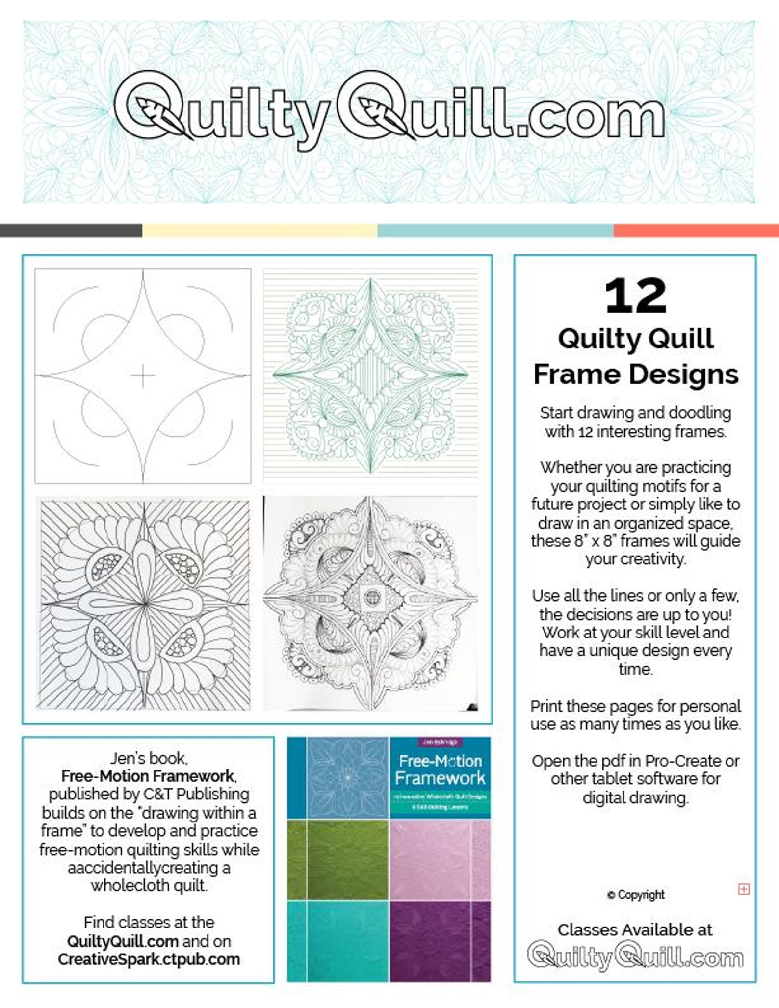 12 Quilty Quill Frame Designs - PRINTABLE and Digital PDF Workbook for ...