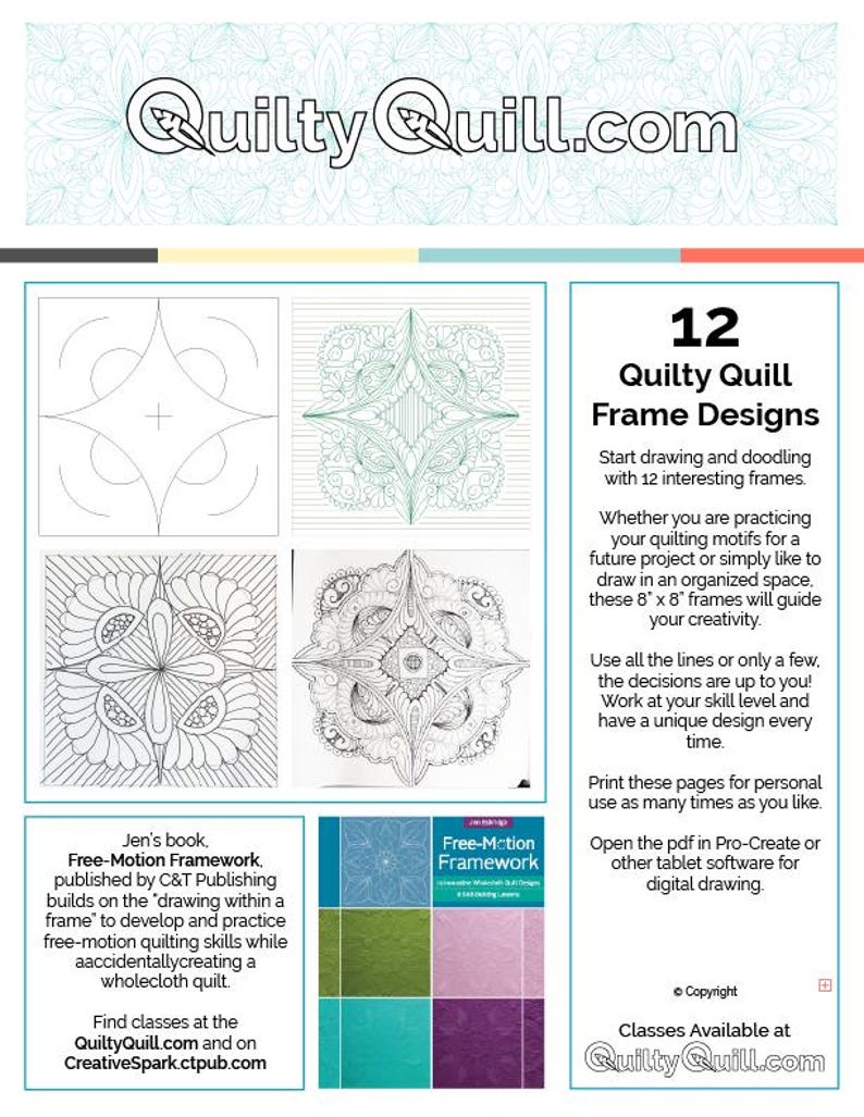 12 Quilty Quill Frame Designs - PRINTABLE and Digital PDF Workbook for ...
