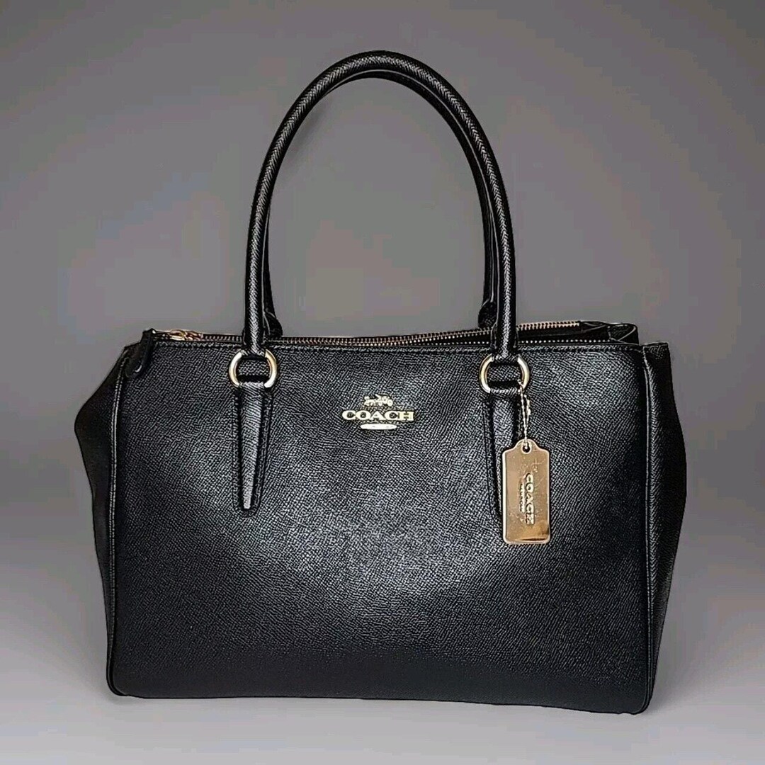 Coach Purse Black Leather Snap Closure Zipper Pockets - Etsy