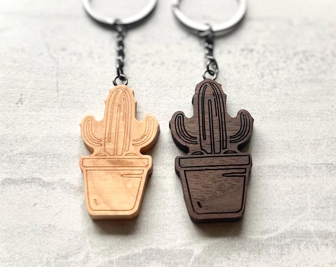 Lookin' Sharp Keychain, Cactus Keychain, Plant Keychain, Wood Keychain ...
