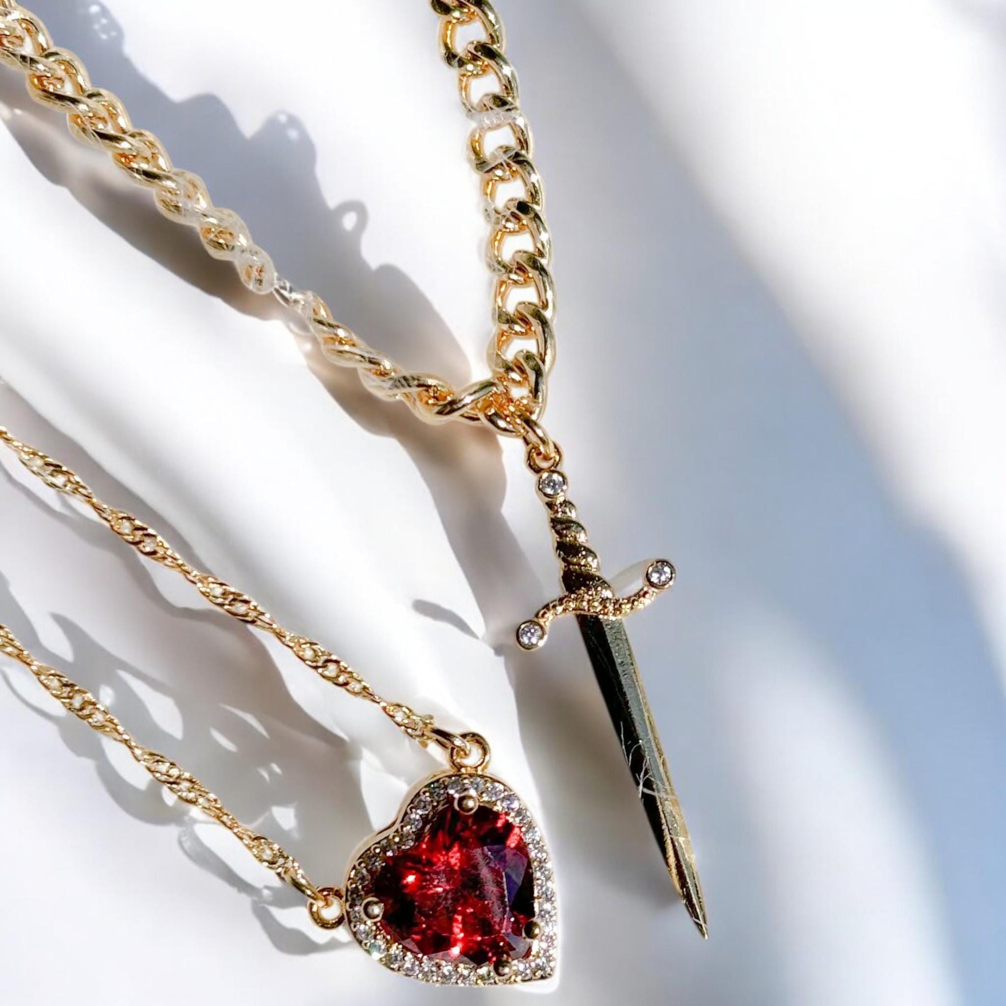 Heart and Sword Necklace - Couple Necklaces -heart and Sword Couple ...