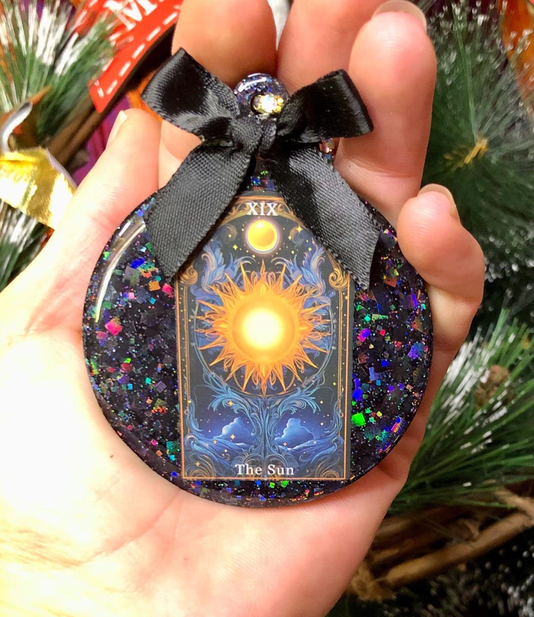 Esoteric Christmas Ball Tarot the Sun, Handmade Ornament in Black ...