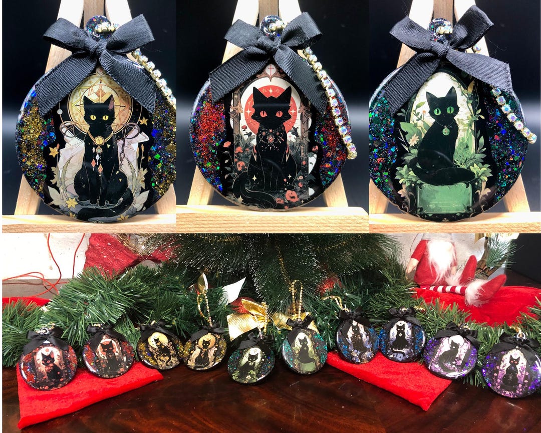 Black Cat Christmas Bauble in Resin – Mystical Esoteric Christmas Tree ...
