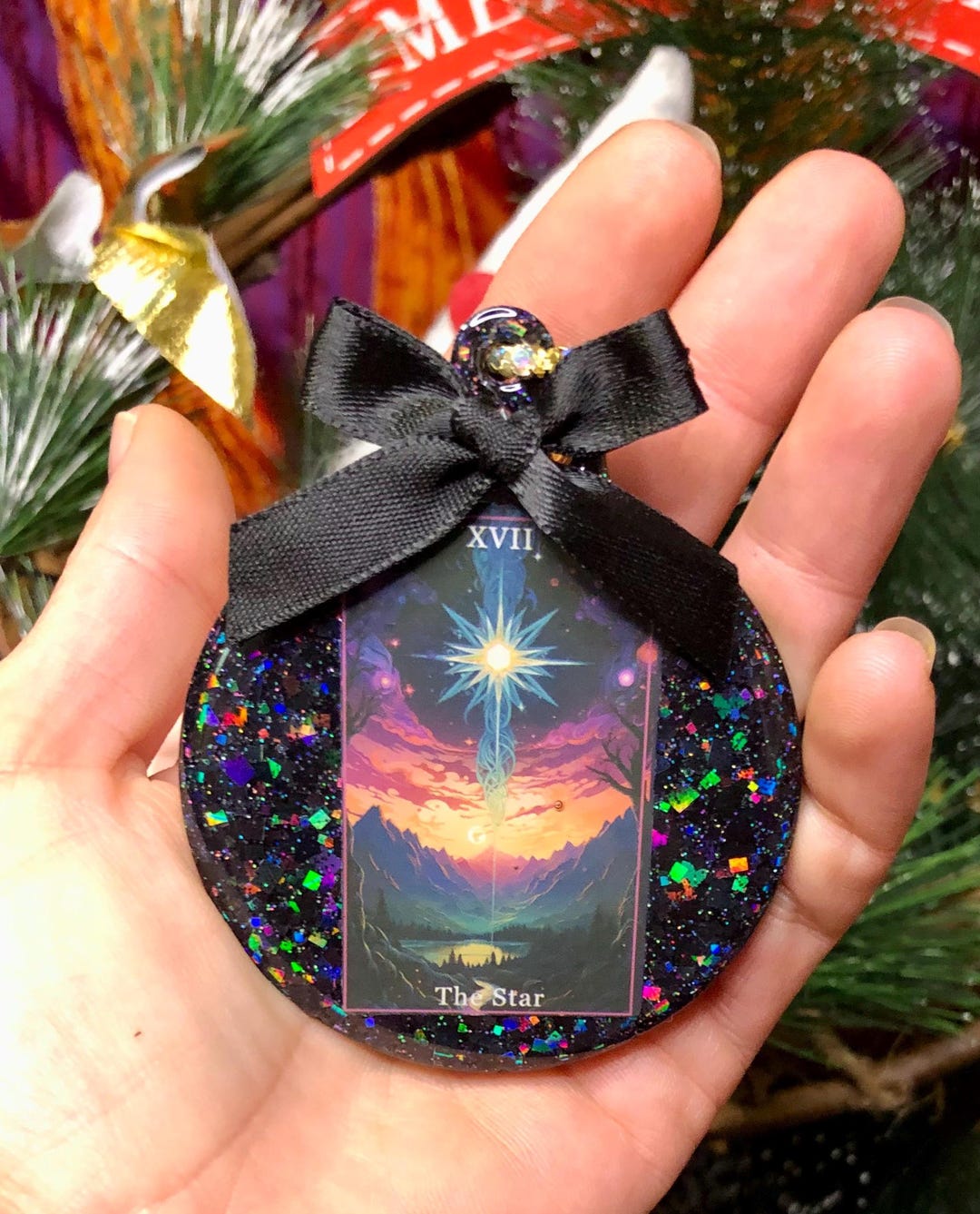 Tarot the Star Esoteric Christmas Ball, Handmade Ornament in Black ...