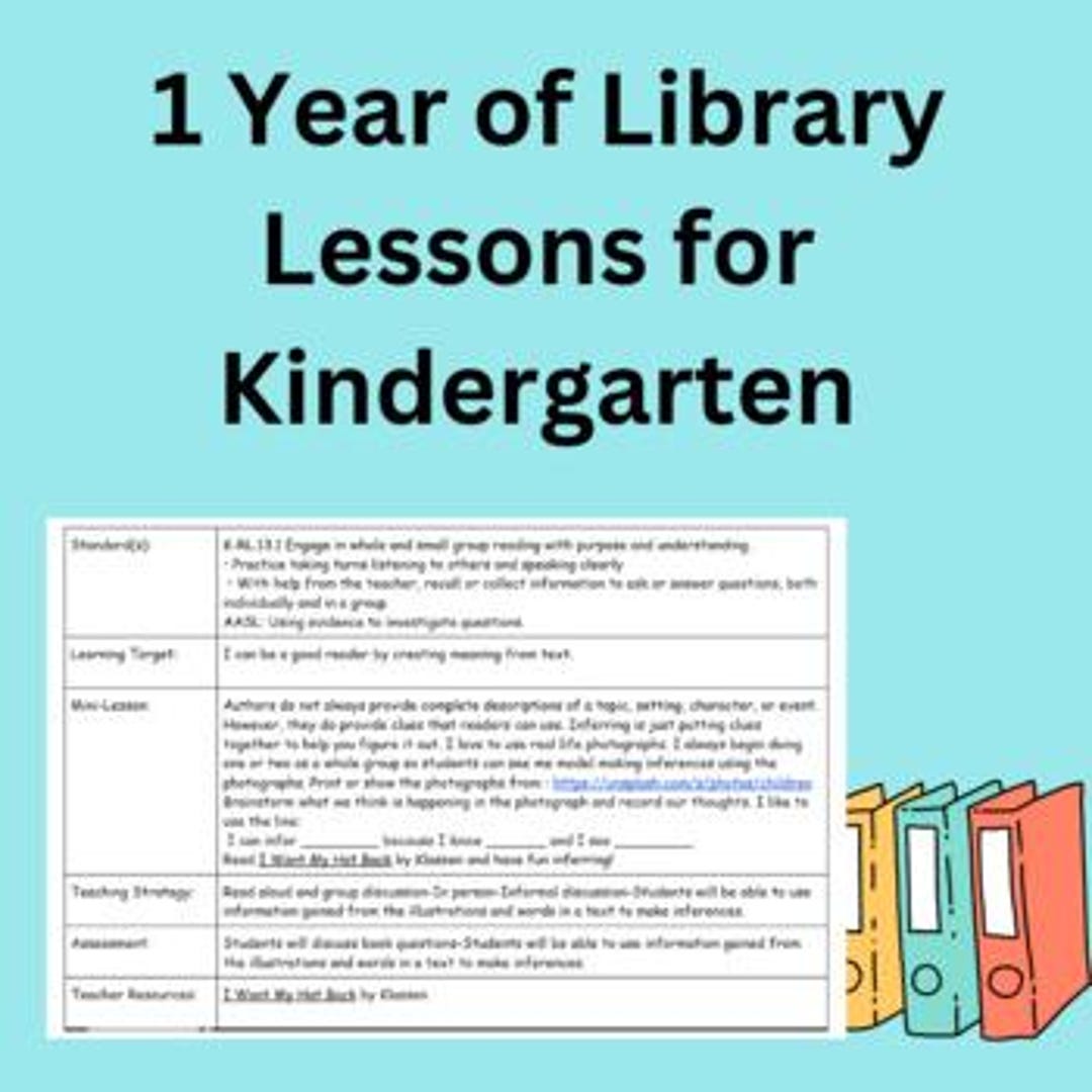 Year of Kindergarten Library Curriculum Lesson Plans - Etsy