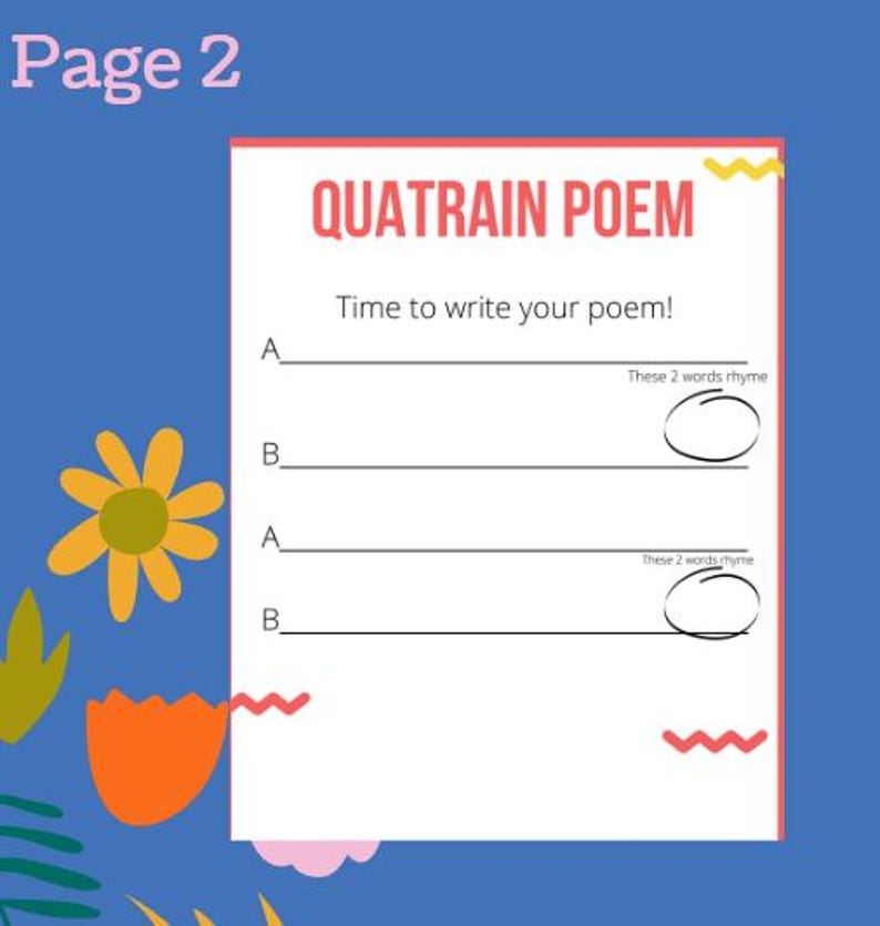 Write Your Own Quatrain Poem Poetry Template Printable - Etsy