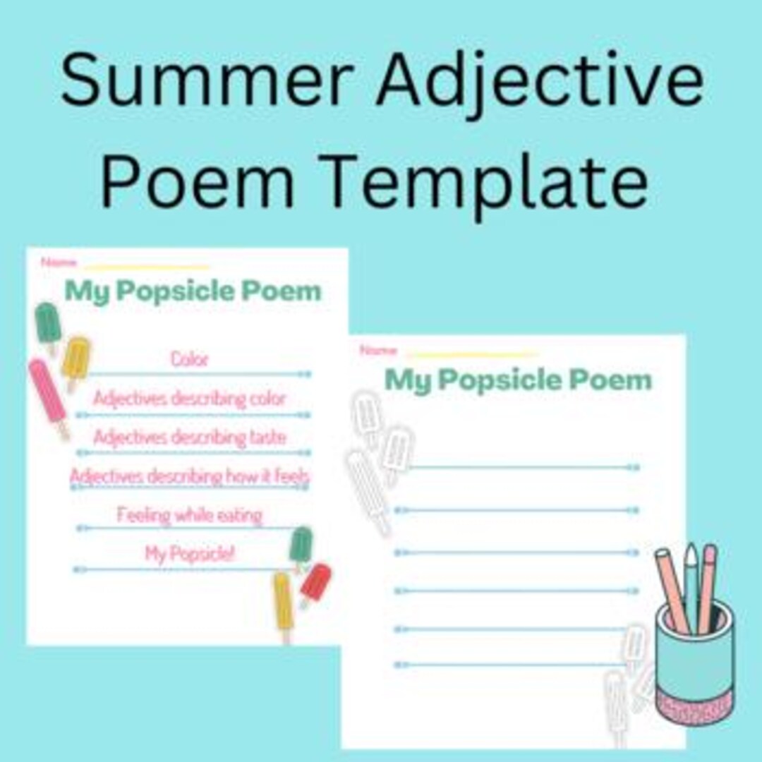 Summer Poem Template Adjective Printable Popsicle - Etsy