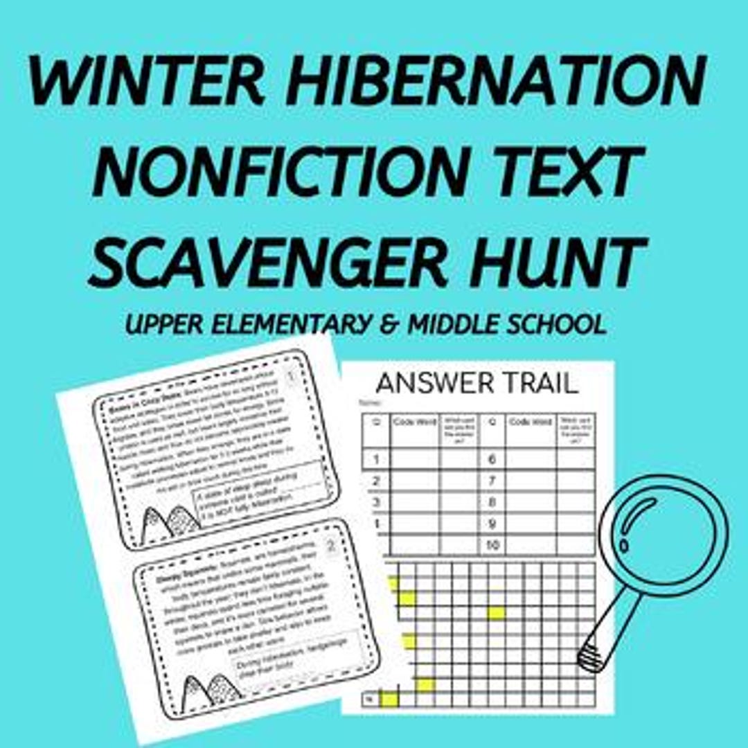 Winter Animal Hibernation Nonfiction TEXT PASSAGES Scavenger Hunt - Etsy