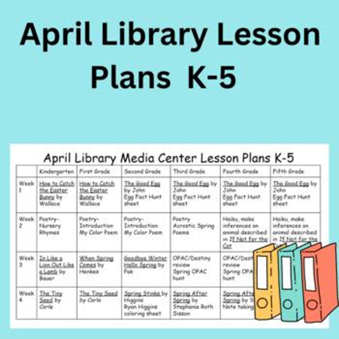 Month April School Library Lesson Plans K-5 Media Specialist - Etsy