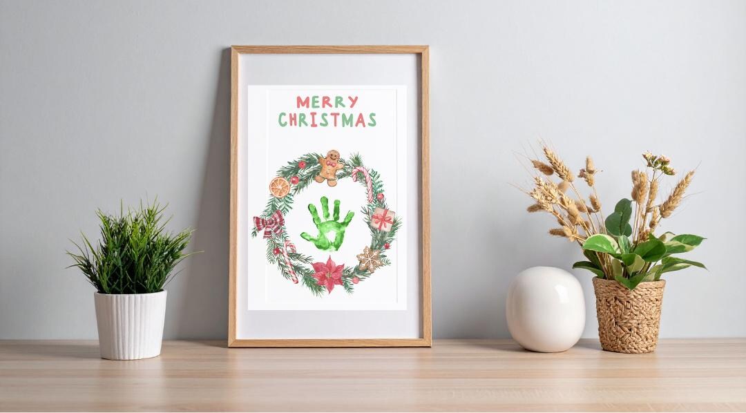 Merry Christmas Wreath Handprint Art, Printable DIY Christmas Gift for ...