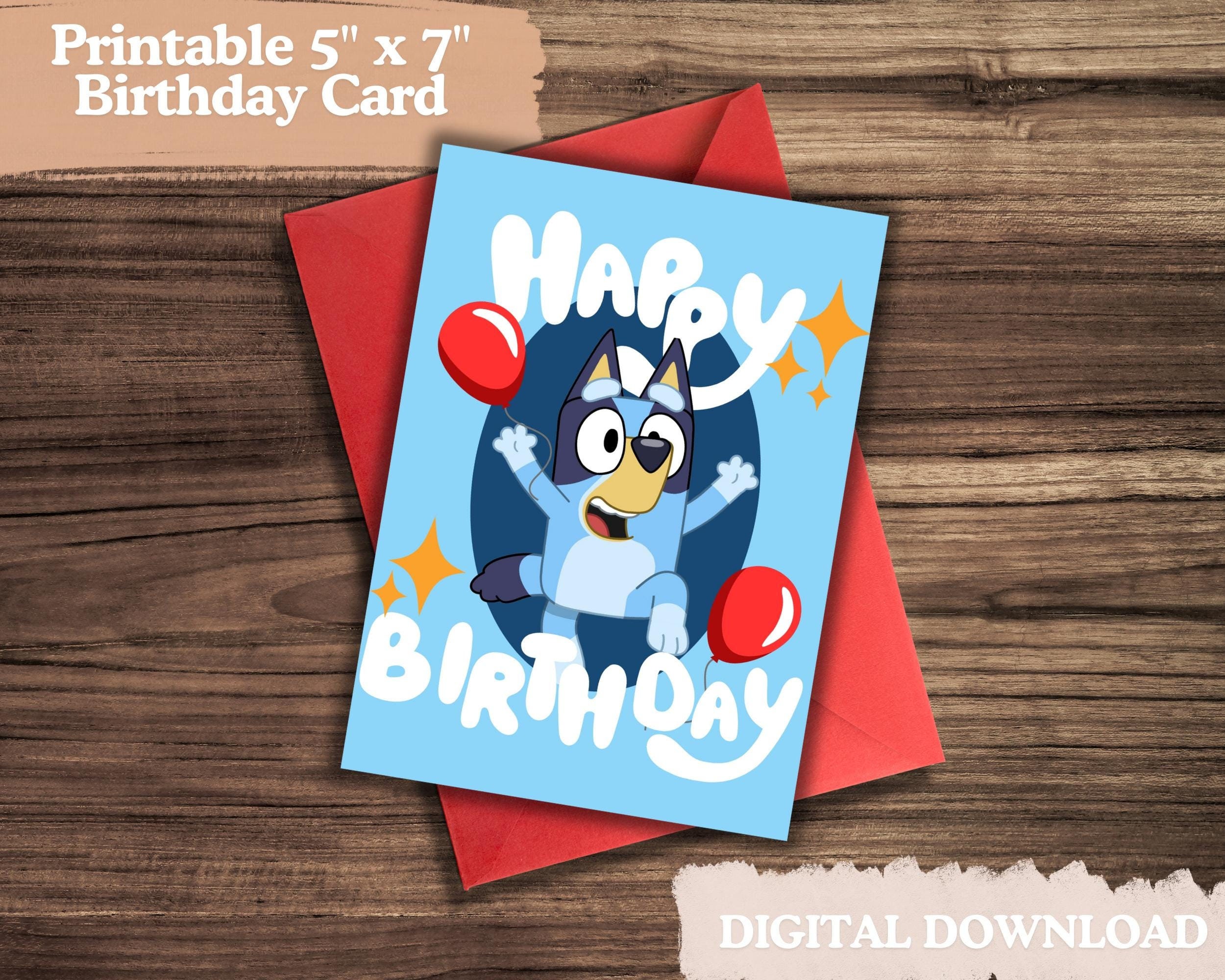 Bluey-inspired Birthday Card 5x7 Digital Download Printable Kids ...