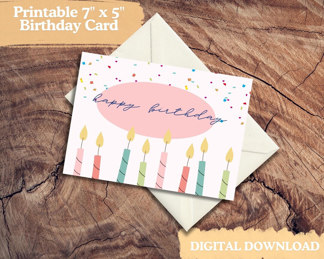 Printable Birthday Card - Cute Pink Design With Candles | 7"x5" Digital ...