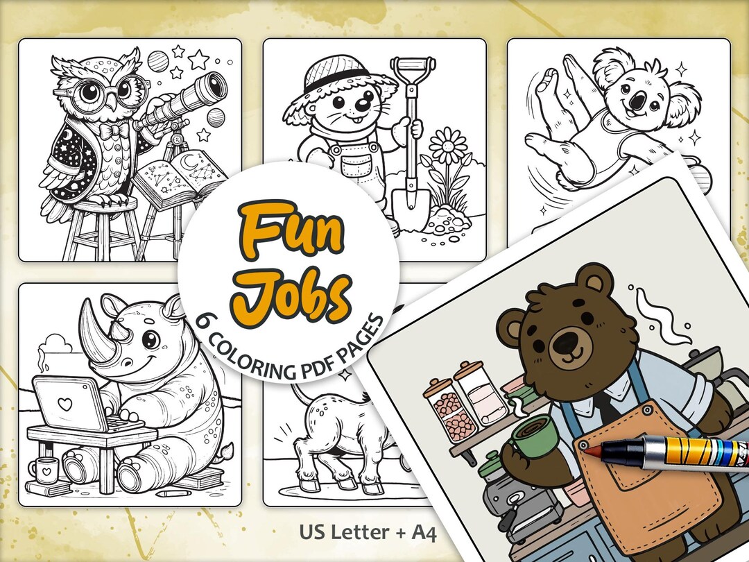 Adorable Animals With Jobs 6 Coloring Pages, Career Day School ...
