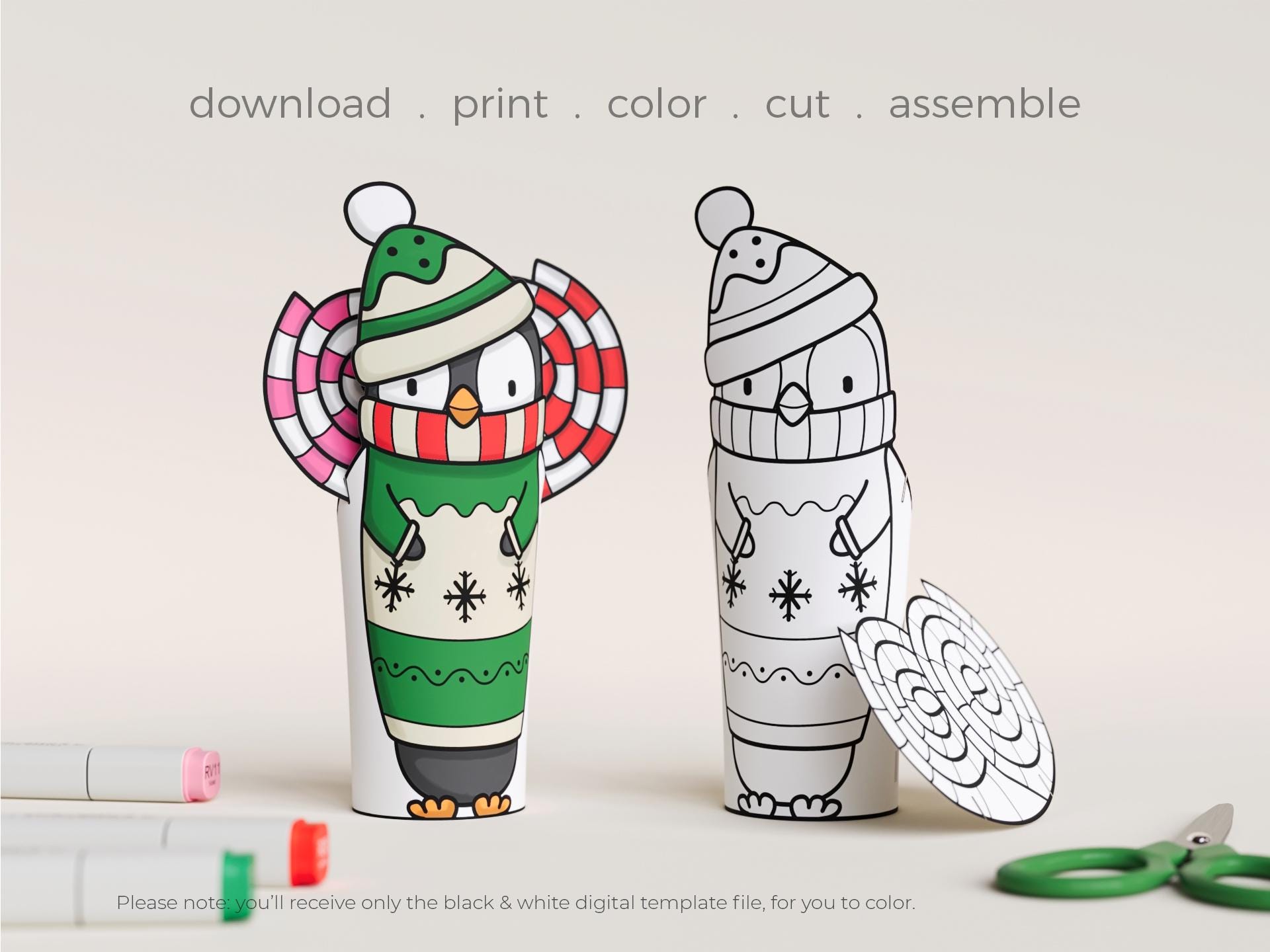 Printable Christmas Paper Craft: Penguin Sweater DIY Activity (digital ...