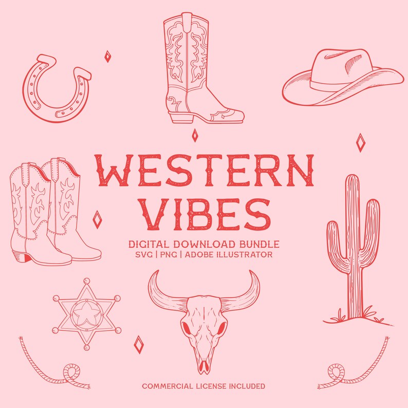 Western Clipart Bundle | Cowboy SVG | Western Illustration Pack | Hand ...